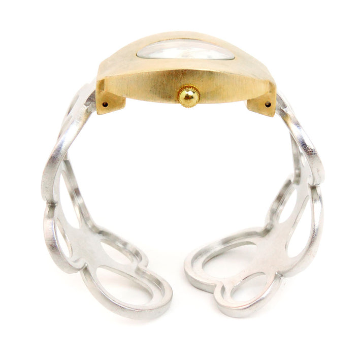 2Tone Chrome Brushed Round Shape Women's Bangle Cuff Watch – ShowTime ...