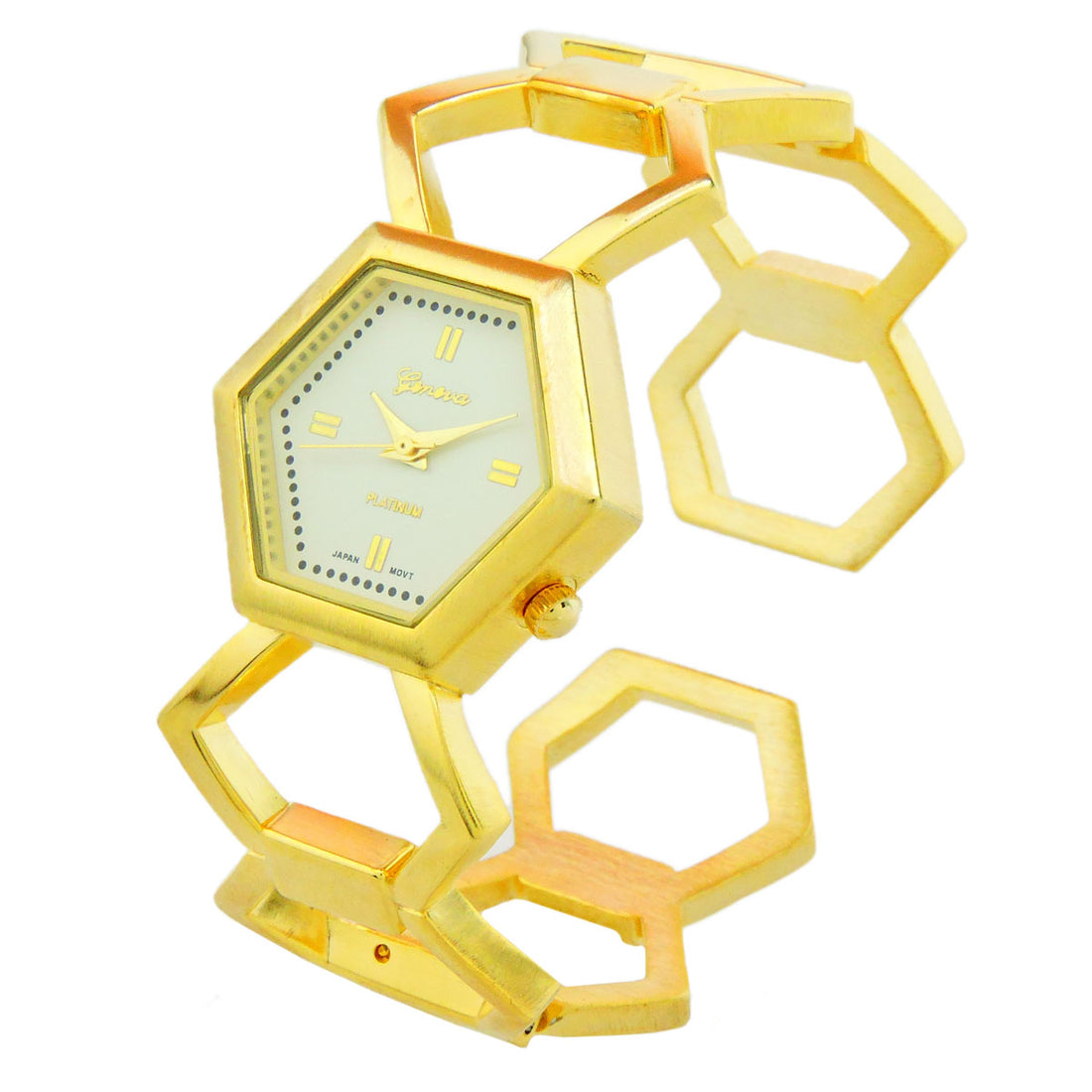Gold Hexagon Shape Fashion Women's Bangle Cuff Watch – ShowTime Collection