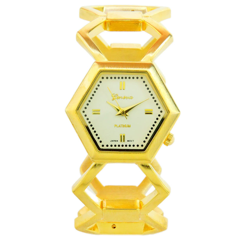 Gold Hexagon Shape Fashion Women's Bangle Cuff Watch – ShowTime Collection