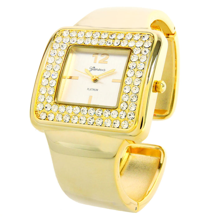 Gold Tone Crystal Bezel Luxury Bangle Cuff Watches for Women – ShowTime ...